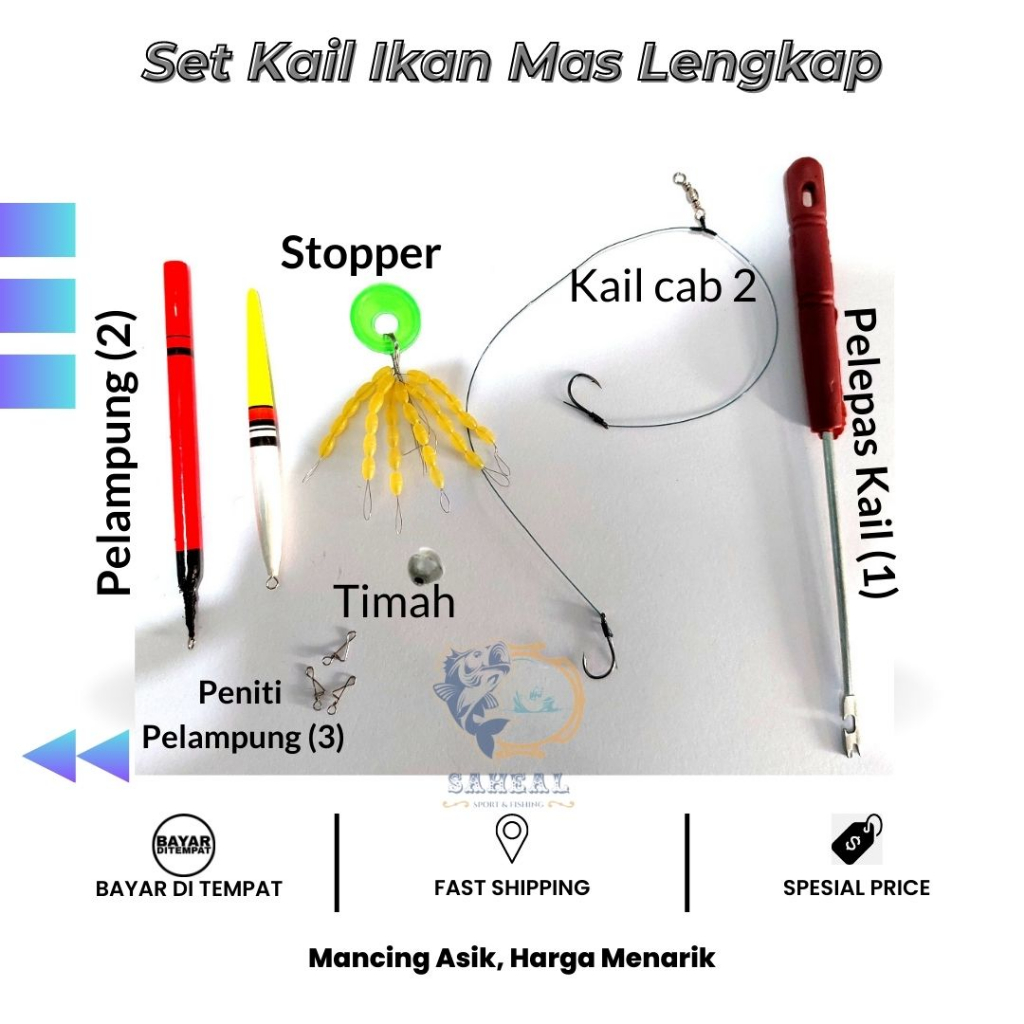 Jual 1 Set Rangkaian Kail Pancing Ikan Mas Mujair Lele Bawal Siap Pakai ...