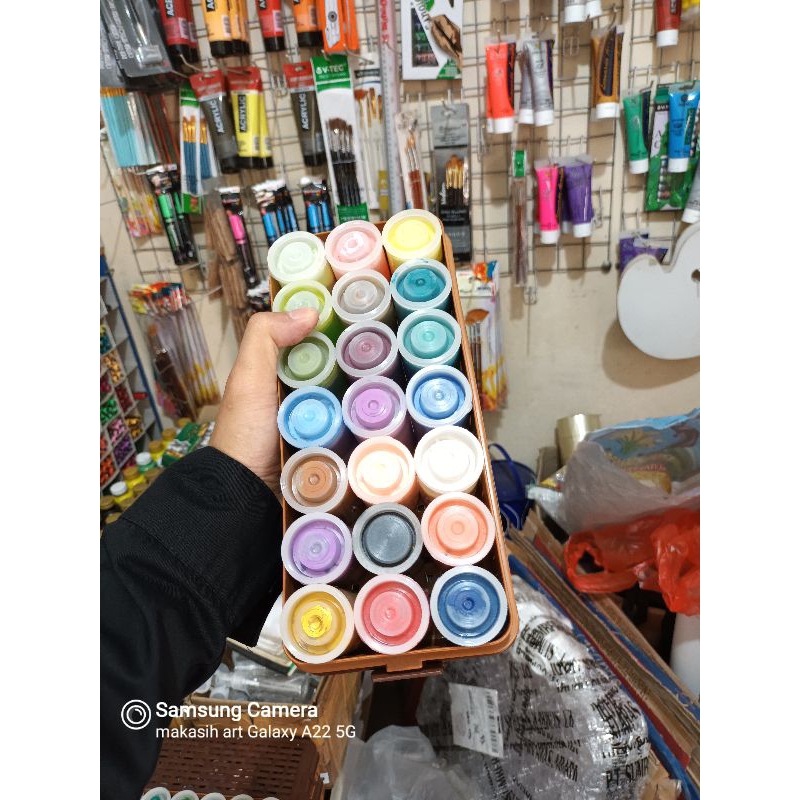 Jual CAT MOWILEK BOX SIAP PAKE ISI 21 WARNA, CAT LUKIS, CAT KALIGRAFI ...