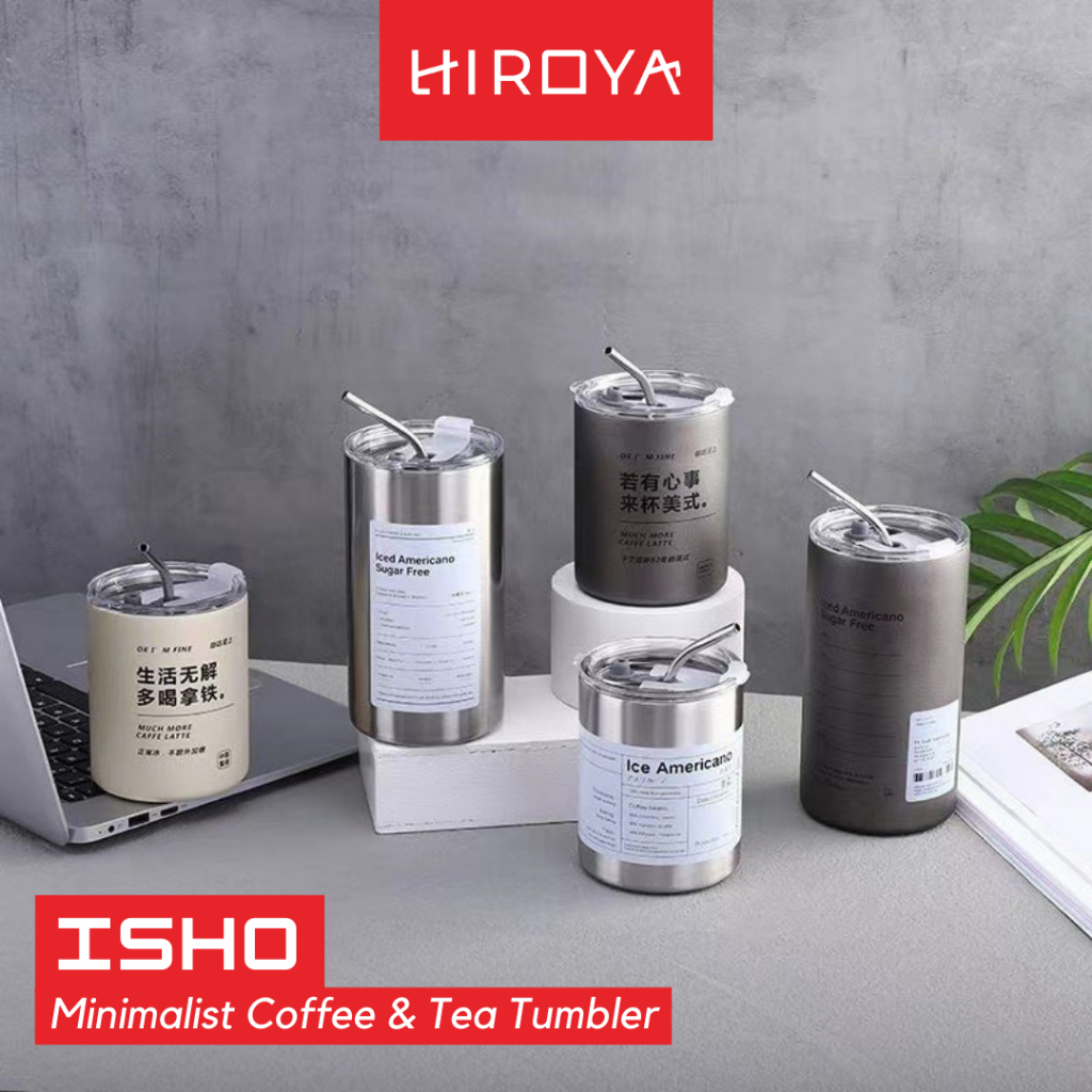Jual 【HIROYA】ISHO Botol Stainless Ala Cafe Simple Cangkir Sedotan Kopi ...