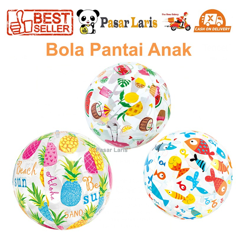 Jual Bola Pantai Anak Mainan Kolam Renang Lively Print Beach Balls 51 ...