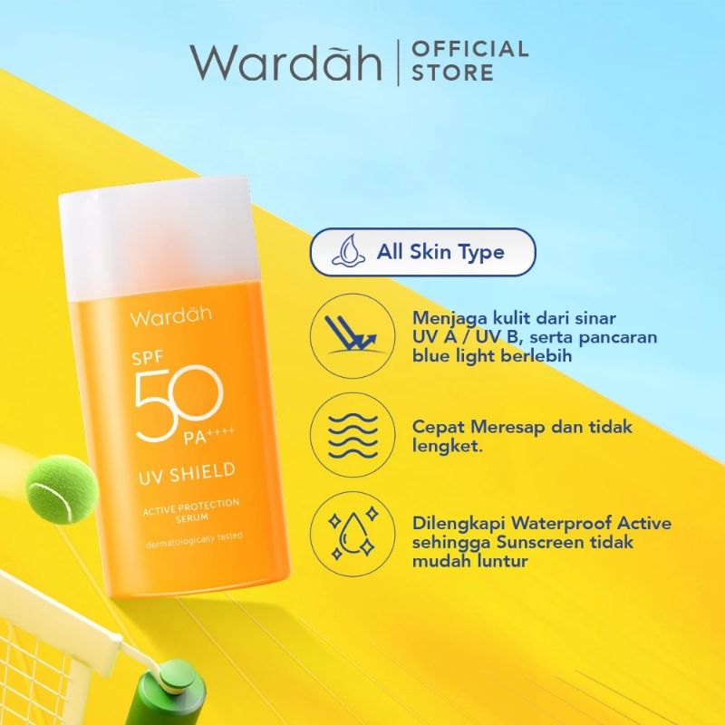 Jual Wardah UV shield sunscreen spf 50 PA +++ active protection serum ...