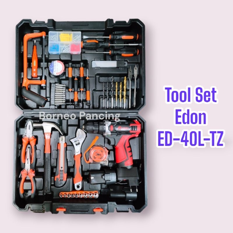 Jual Cordless Drill/ Bor Baterai Tool Box Set 10mm-12v Edon ED-40L-TZ ...