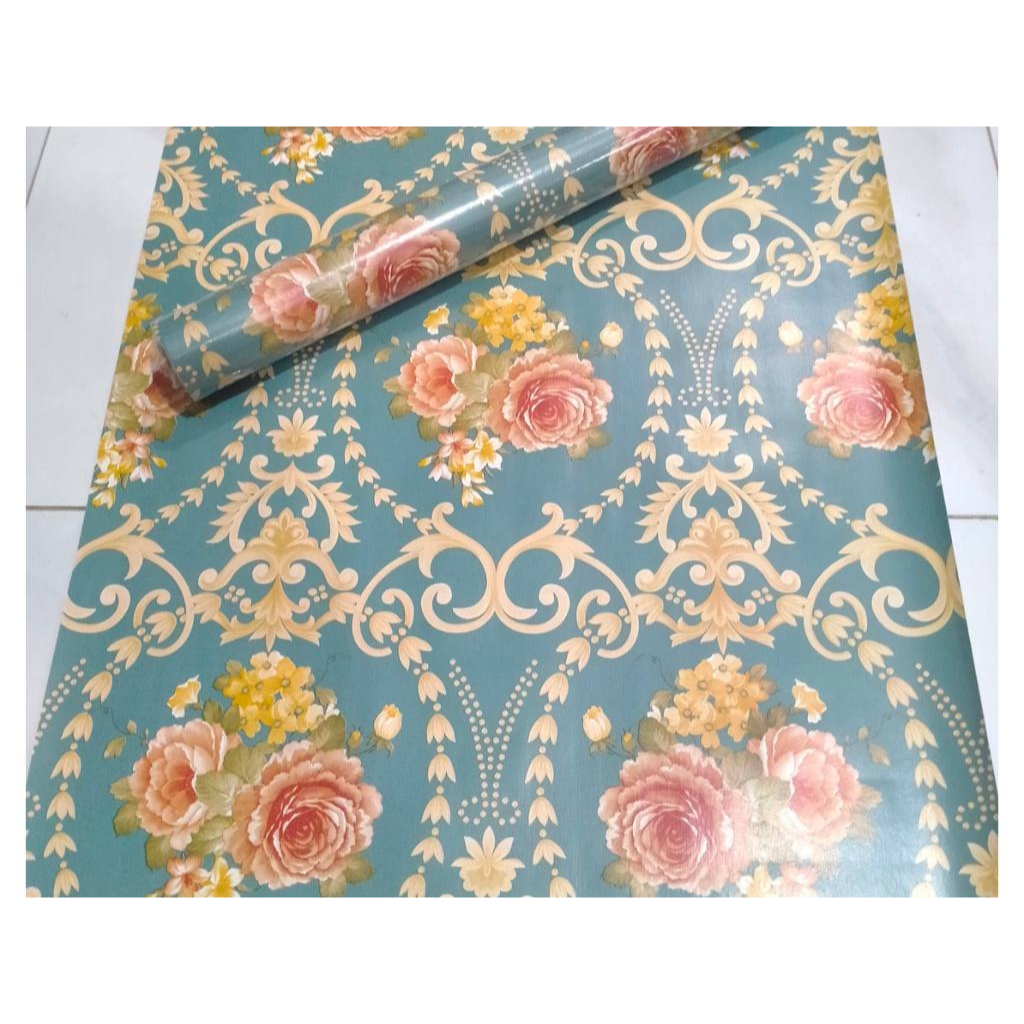 Jual Wallpaper Dinding Stiker Motif Salur Biru / Salur Hijau / bunga shaby/ Motif Batik UKURAN ...
