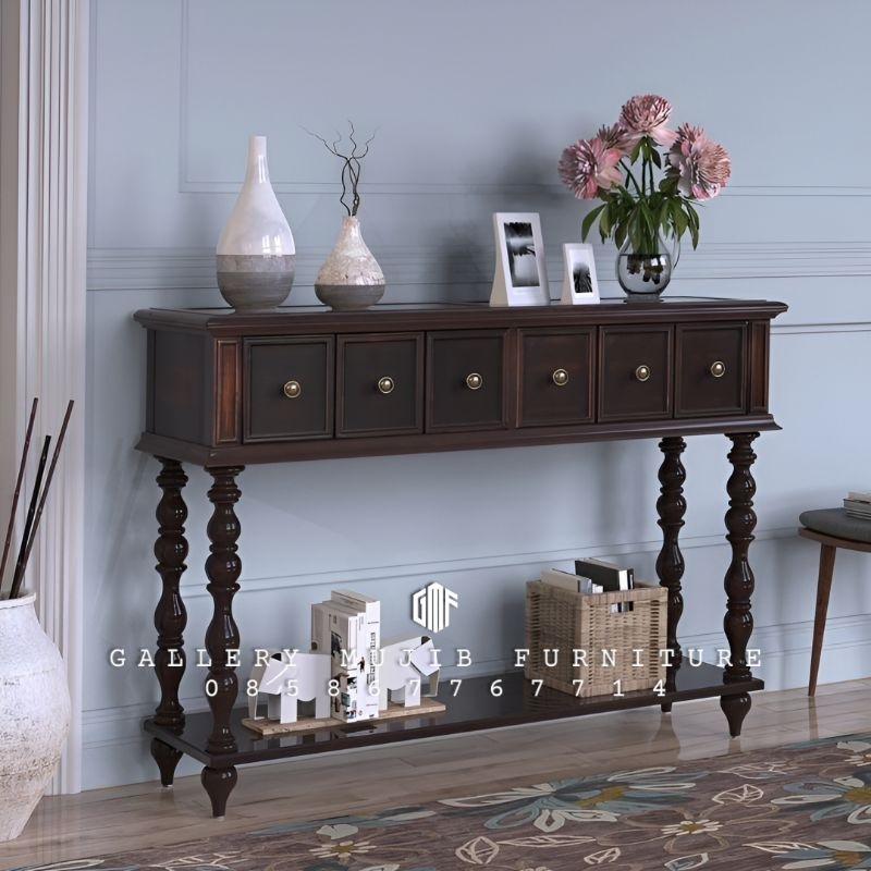 Jual meja konsol klasik kayu jati meja konsul 6 laci console table Antique | Shopee Indonesia