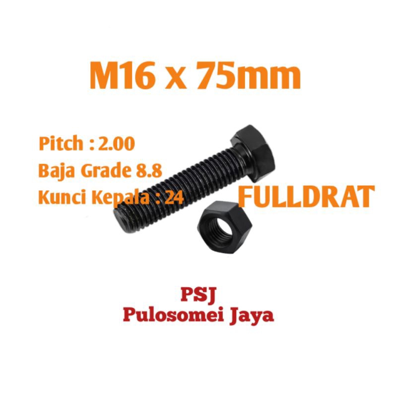 Jual Baut Mur Baja 8.8 M16 x 75 / High Tensile Bolt Grade 8.8 (FD ...
