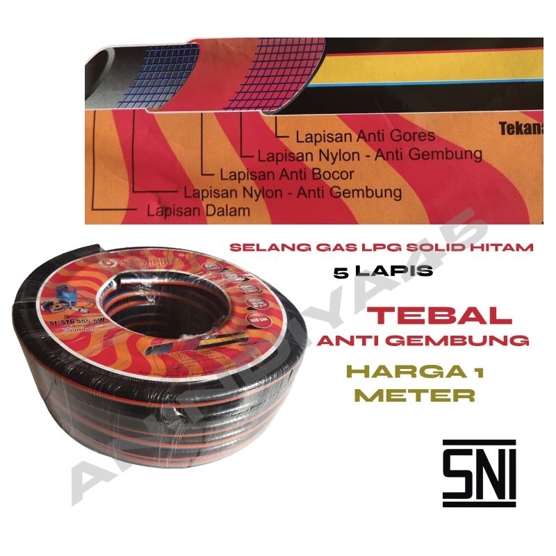 Jual Selang gas LPG solid hitam tebal 5 lapis harga 1 meter | Shopee ...