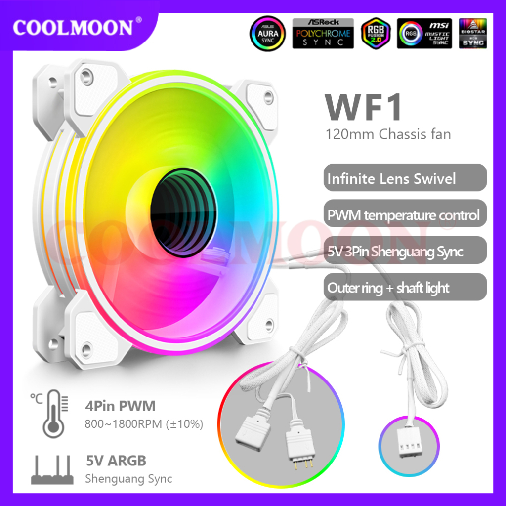 Jual Coolmoon Fan Casing WF1 Infinity Lens 5v 3Pin ARGB Pwm 12Cm white and black | Shopee Indonesia