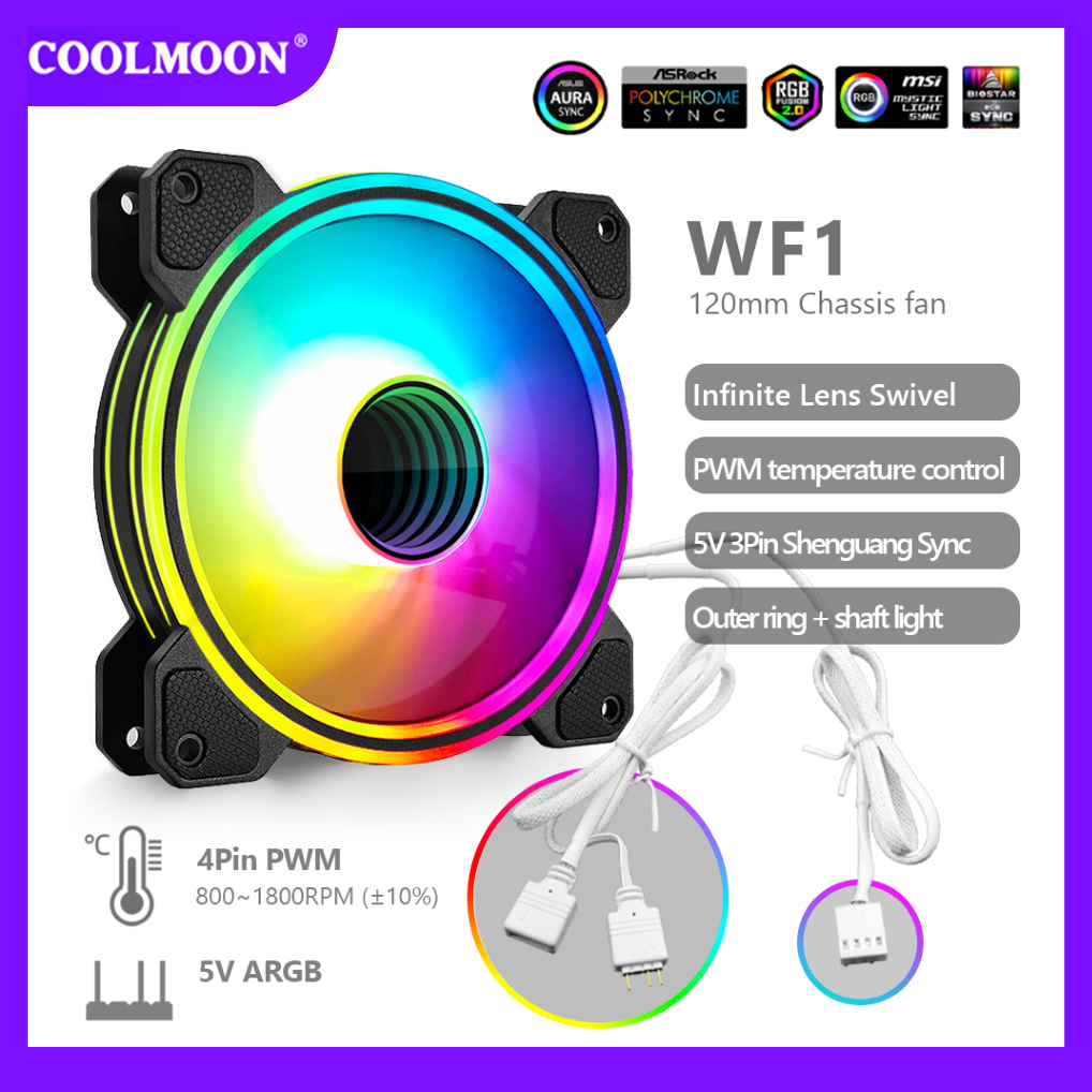 Jual Coolmoon Fan Casing WF1 Infinity Lens 5v 3Pin ARGB Pwm 12Cm white and black | Shopee Indonesia