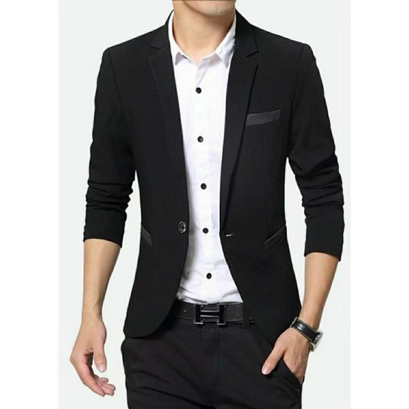 Jual Jas blazer pria Hitam stylist slimfit | Shopee Indonesia