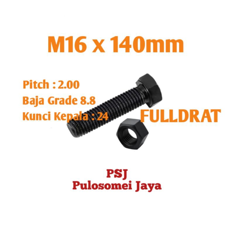 Jual Baut Mur Baja 8.8 M16 x 140 / High Tensile Bolt Grade 8.8 (FD ...