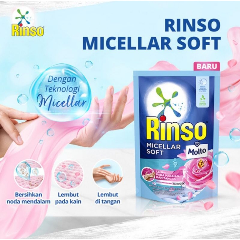 Jual Rinso Micellar Soft Liquid Detergent Refill 700ml. Rinso Micellar ...
