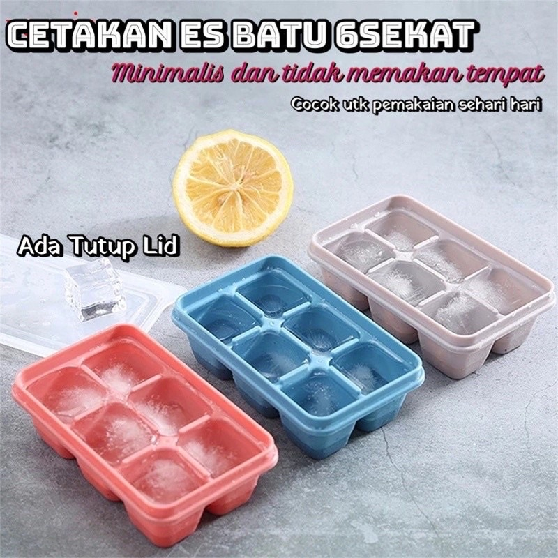 Jual Tempat Cetakan Es Batu Silikon 6 Kotak Dengan Tutup Plastik Food ...
