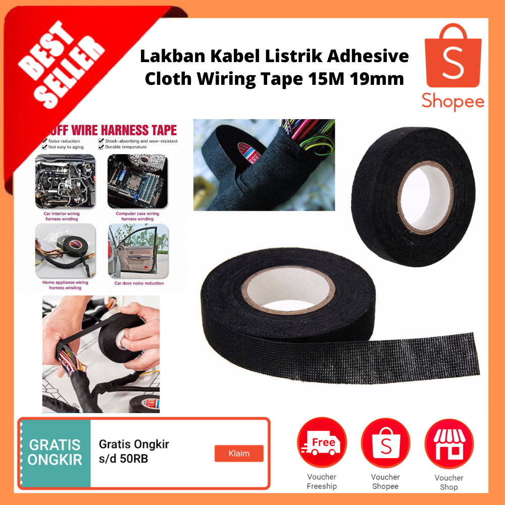 Jual Lakban Kabel Listrik Adhesive Cloth Wiring Tape 15M 19mm / Kain ...