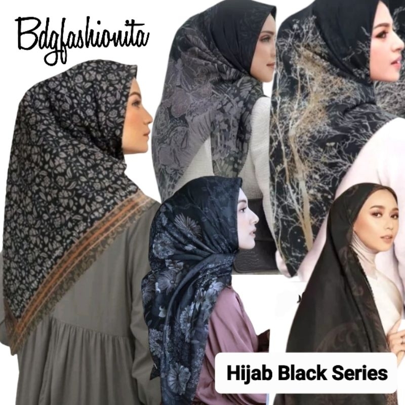 Jual Hijab Segiempat Voal Hitam Motif /Kerudung Lasercut Black Series ...