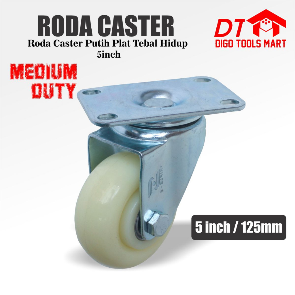 Jual Roda Caster Putih Nilon Hidup Tebal non Rem 5 Inci Medium Duty ...