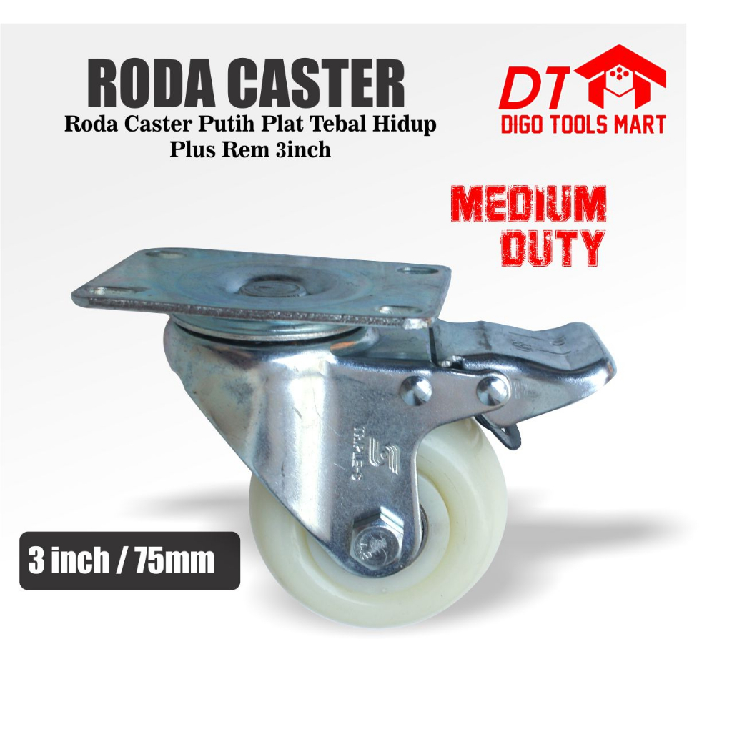Jual Roda Caster Putih Nilon Tebal Plus Rem 3 Inci Medium Duty | Shopee ...