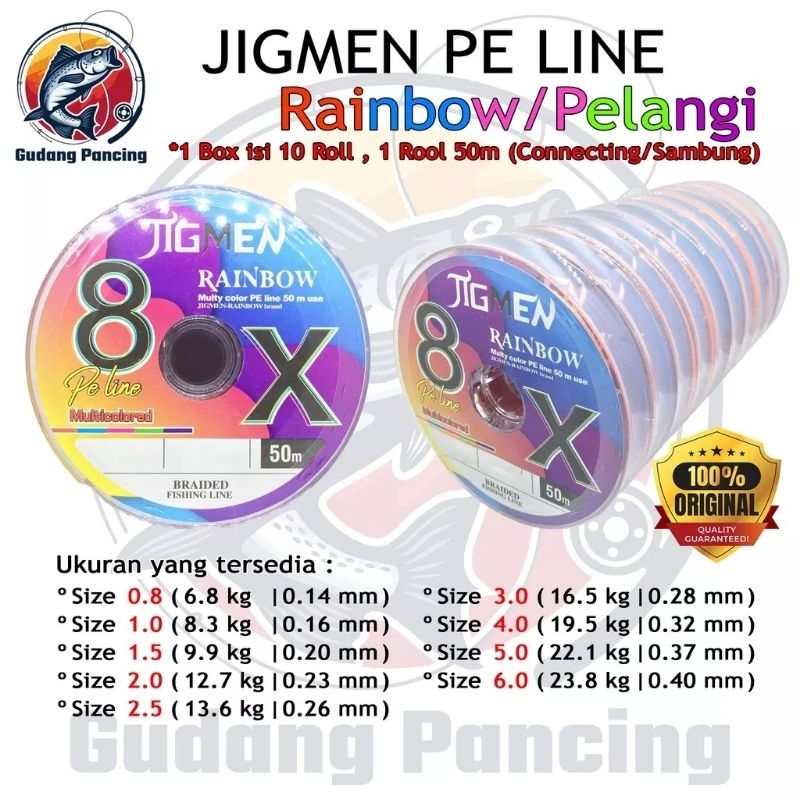 Jual JIGMEN Senar Pancing PE X4 Braided Line Original Warna Pelangi ...