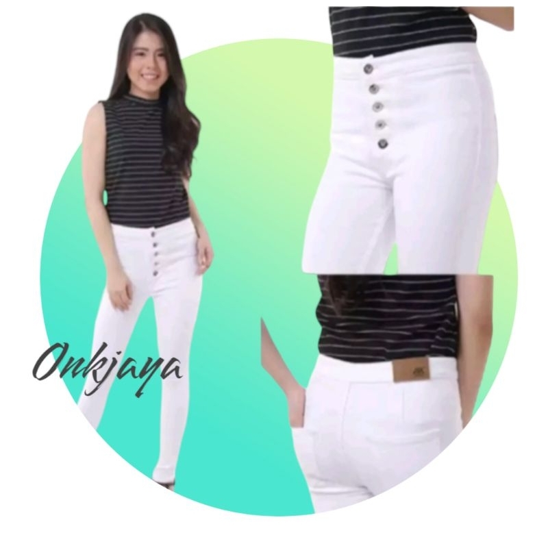 Jual CELANA JEANS PUTIH JUMBO HIGHWAIST SKINNY WANITA BIG SIZE 27-34 ...