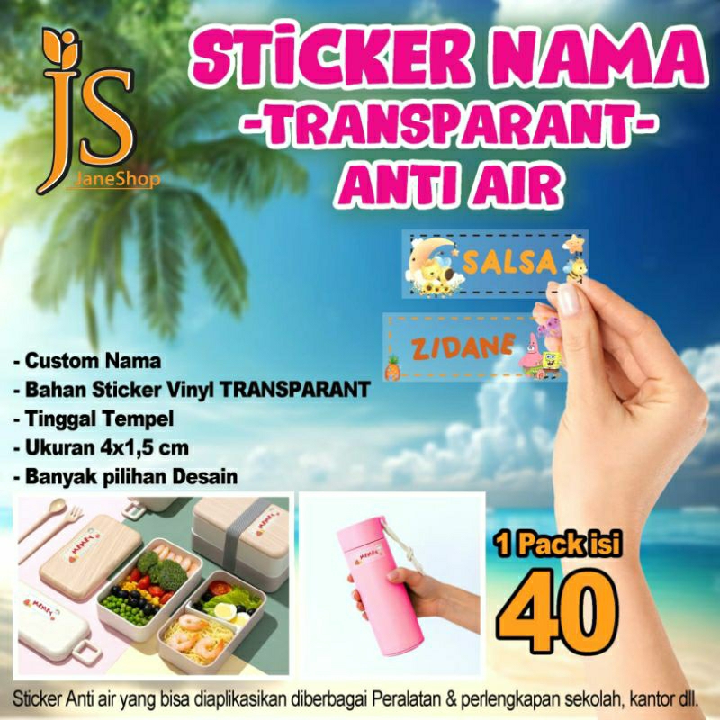 Jual Isi 40Pcs Sticker Nama Transparant Bening Anti Air Buku Pelajaran ...