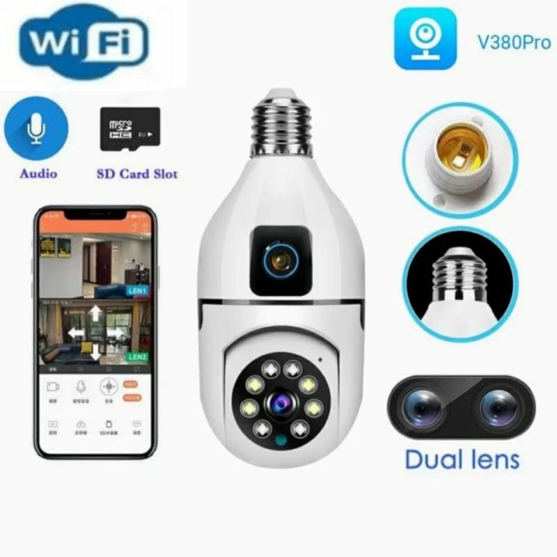Jual CCTV Lampu Bohlam V380 Pro1080p Full HD Camera Wifi 4MP Dual Lens ...