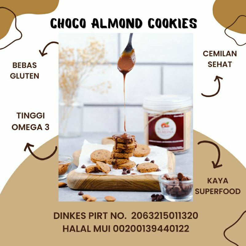Jual Choco Cookies Almond/Cemilan Sehat/Booster ASI sehat tanpa gula ...