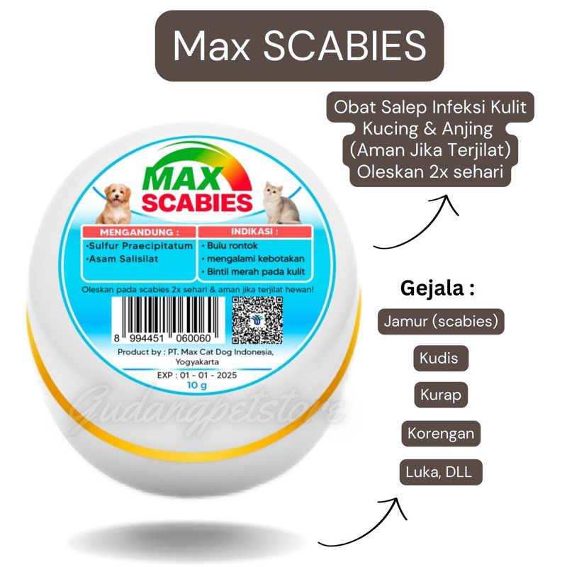 Jual MAX SCABIES Salep obat infeksi kulit kucing mengobati jamur koreng ...