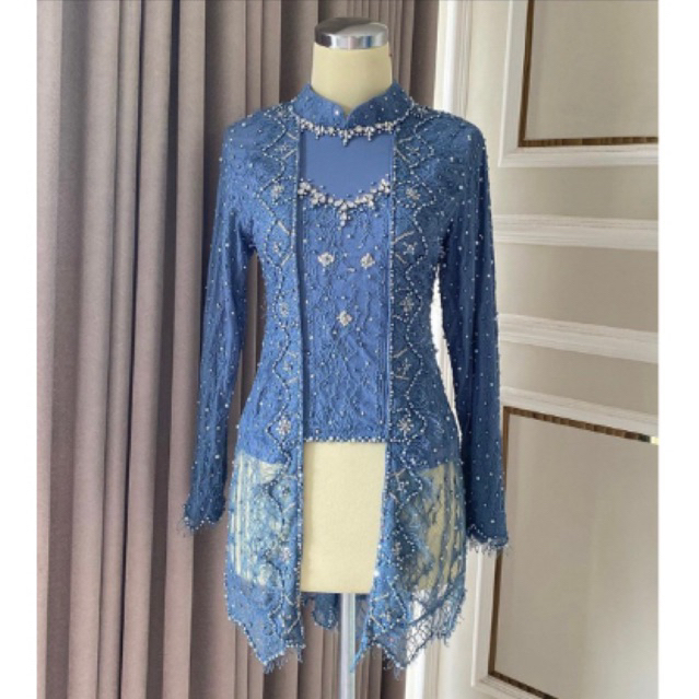 Jual kebaya kutu baru denim payet jepang n kristal bhn chantily ori blm ...