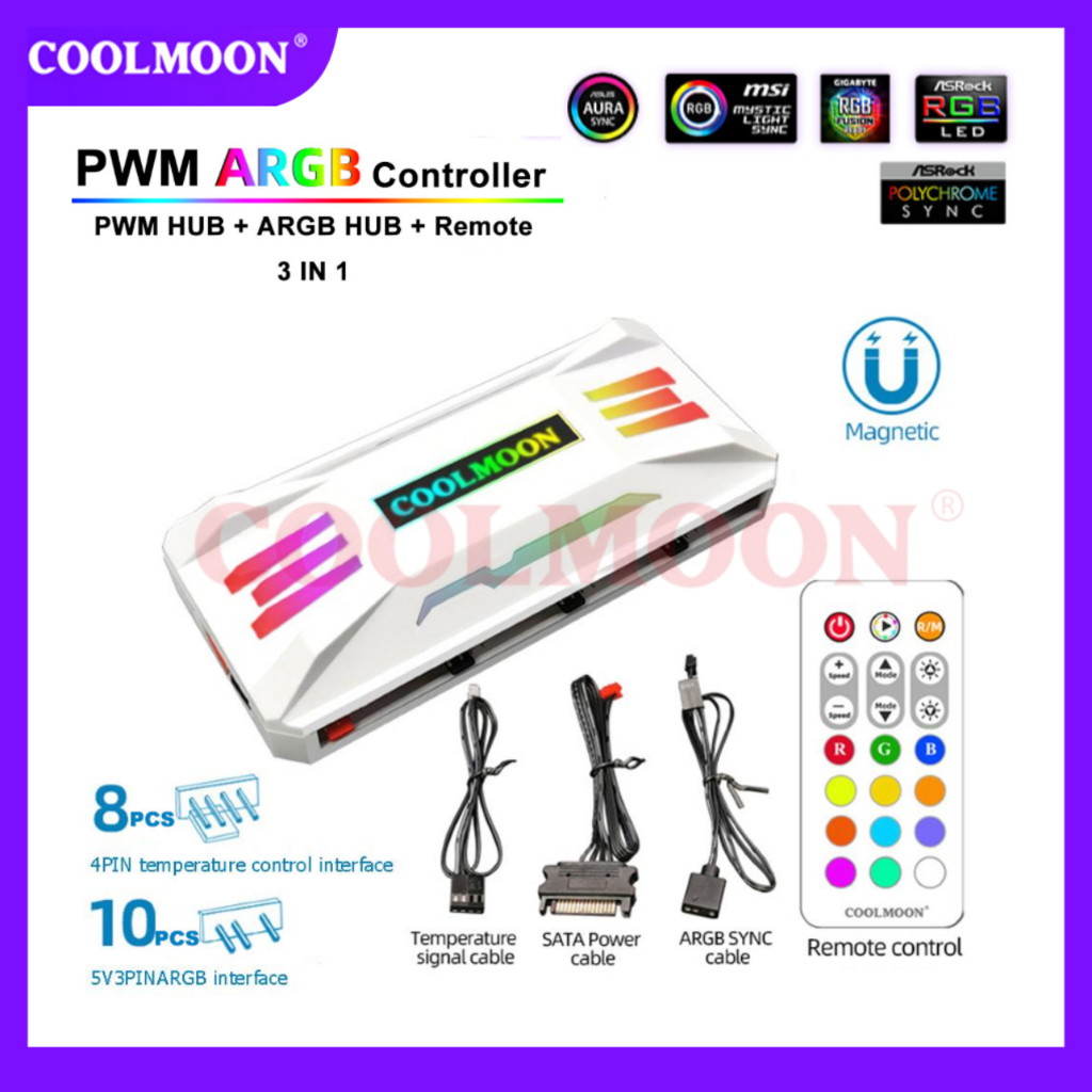 Jual COOLMOON REMOTE HUB CONTROLER ARGB PWM FAN SYNCRON CONTROLLER ...