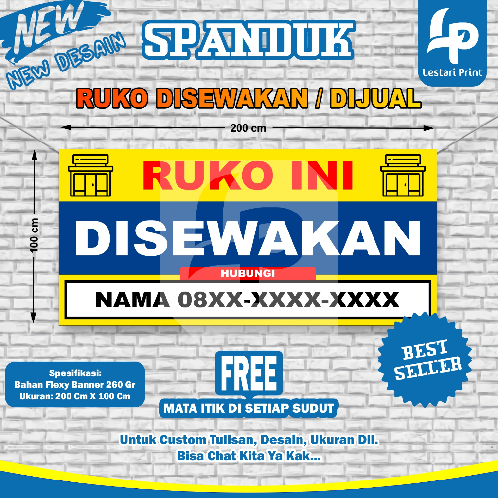 Jual SPANDUK RUKO INI DISEWAKAN / SPANDUK RUKO INI DIJUAL / 200 CM X ...