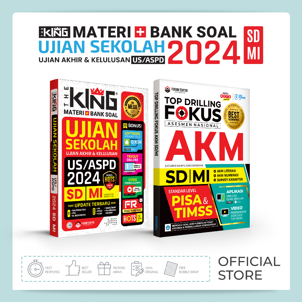 Jual BUKU UJIAN SEKOLAH US/ASPD SD 2024 THE KING MATERI BANK SOAL UJIAN SEKOLAH US/ASPD SD-MI ...