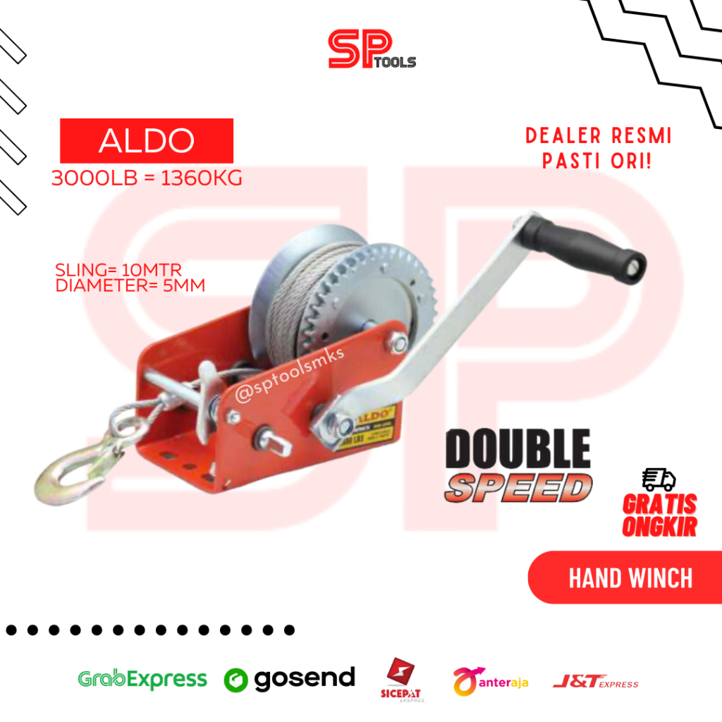 Jual HAND WINCH / KATROL MANUAL + 10MTR SLING 1360KG 3000LBS 2 SPEED ...