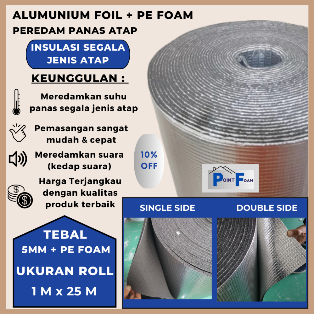 Jual Alumunium Foil Pe Foam Peredam Panas Atap Tebal 5mm Insulasi Segala Jenis Atap Roll 25