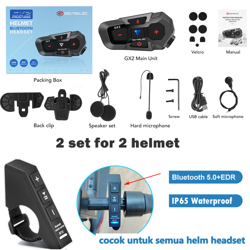 Jual GEARELEC interkom GX2 Helm Sepeda Motor headset Bluetooth 5.1 ...