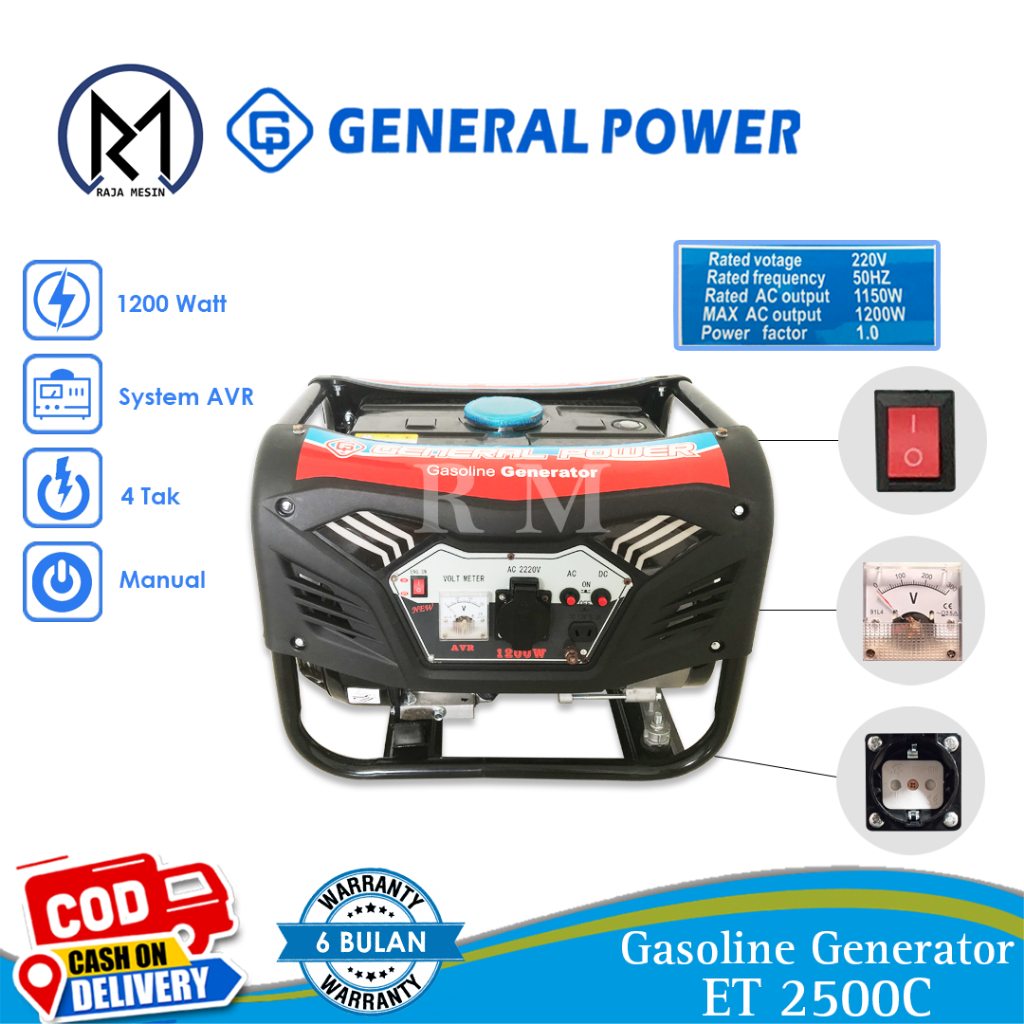 Jual Genset / Gasoline Generator General ET 2500 C | Shopee Indonesia