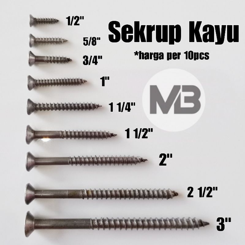 Jual Baut Sekrup Kayu 1/2" l 5/8" l 3/4" l 1" l 1 1/4" l 1 1/2" l 2" l ...