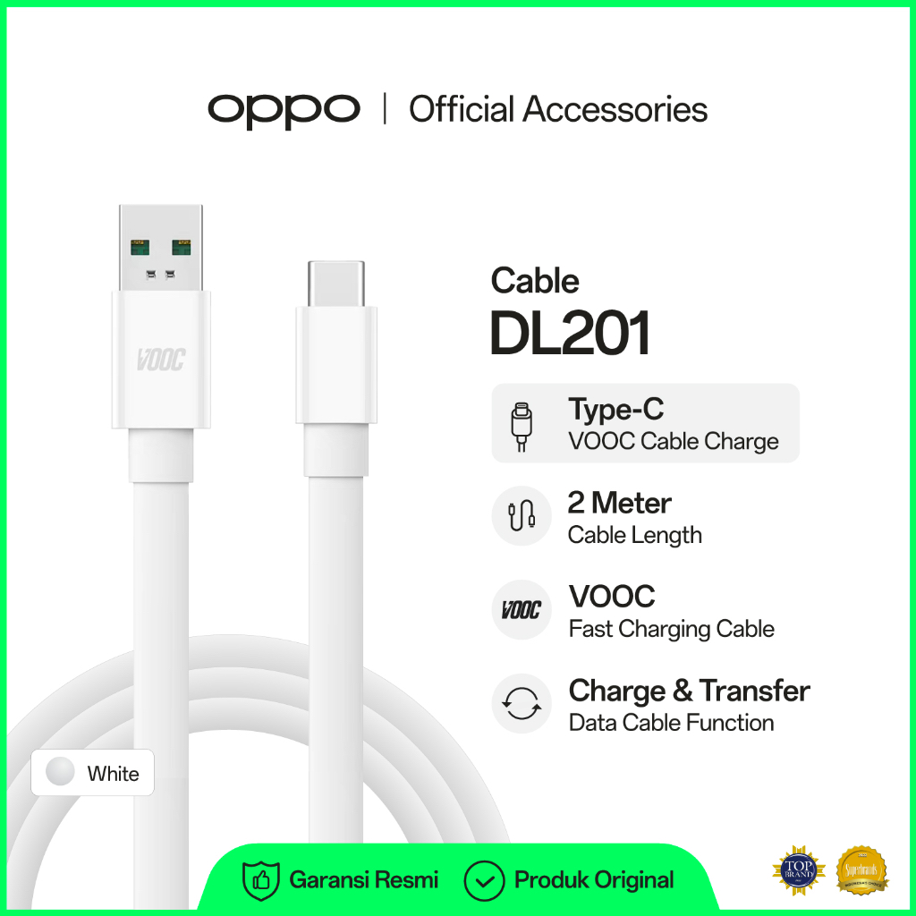 Jual OPPO Cable DL201 USB A To USB-C 6.5A (2M) | Shopee Indonesia