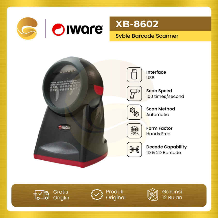 Jual IWARE Barcode Scanner Syble XB8602 1D 2D XB 8602 XB-8602 QR ...