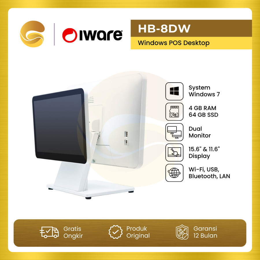 Jual IWARE Mesin kasir PC POS All in One Dual Monitor i5 Touchscreen HB-8DW | Shopee Indonesia