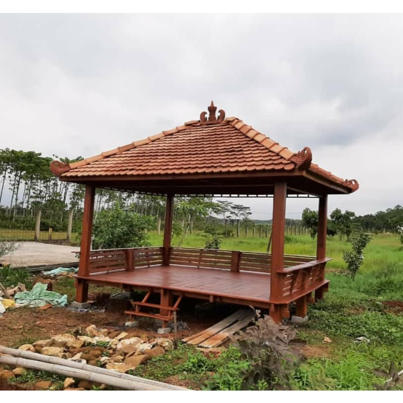 Jual Gazebo Kayu Kelapa Atap Genteng Tanah Ukuran 5x4 Meter | Shopee ...