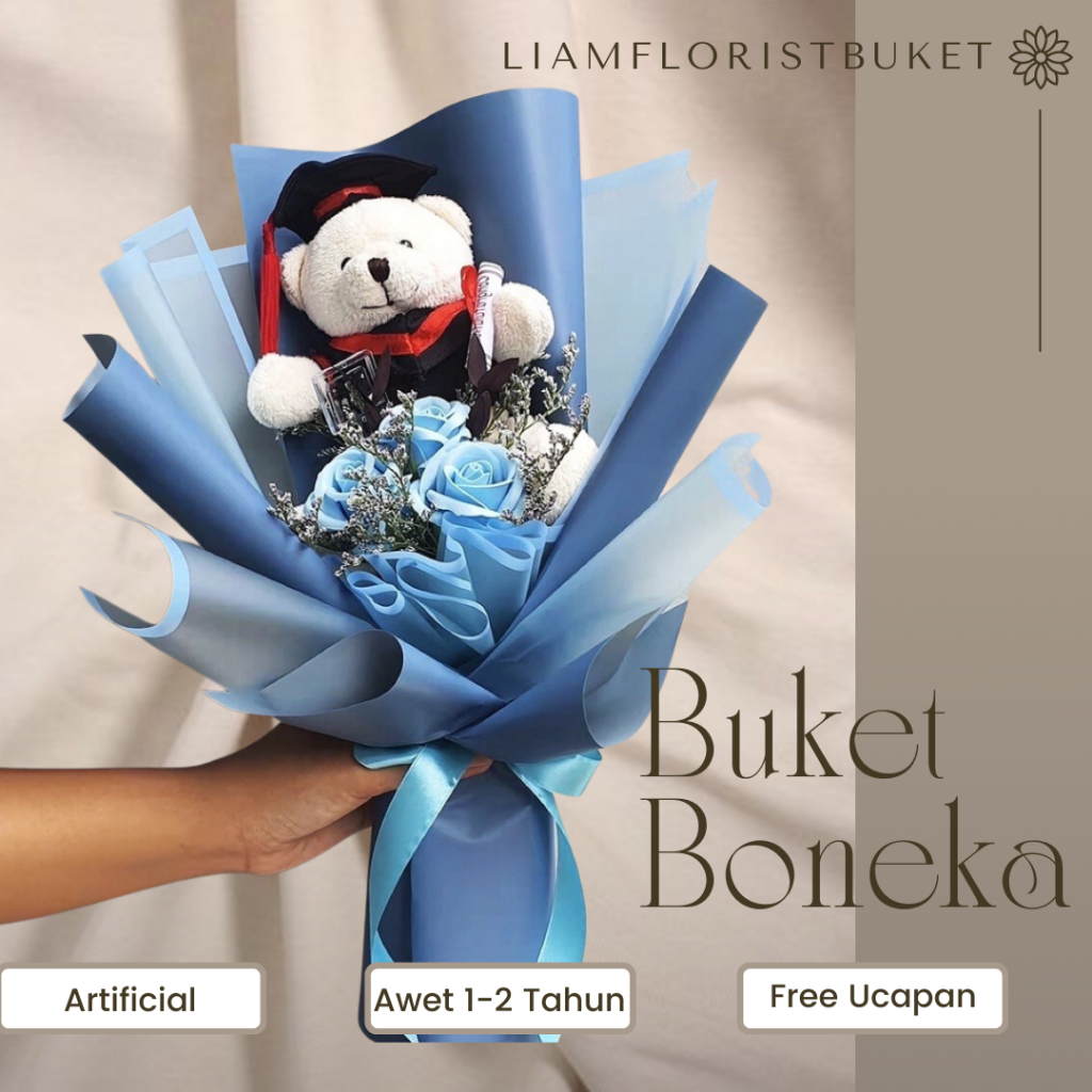 Jual LANGSUNG KIRIM BUKET MAWAR 3 STEM + BONEKA SEDANG BUKET ARTIFICIAL ...