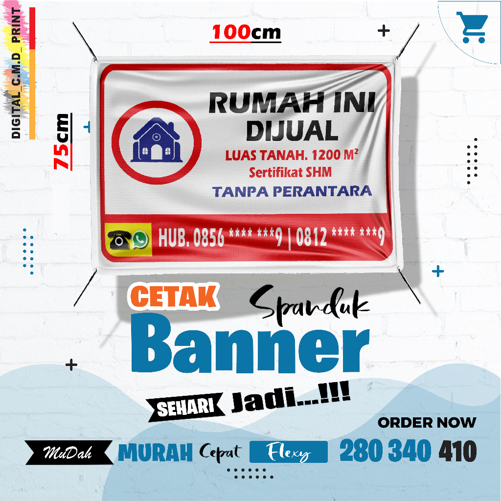 Jual Spanduk murah Pamflet Banner Dijual / Dikontrakkan, Size100cm x ...