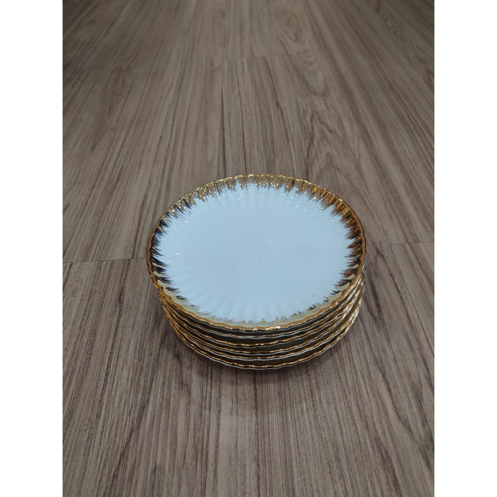 Jual Piring Kue Keramik List Gold isi 6pcs | Shopee Indonesia