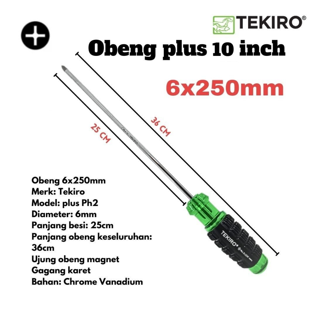 Jual Obeng Plus 10 inch Tekiro Diameter 6mm Ph2 Panjang Besi 25cm ...