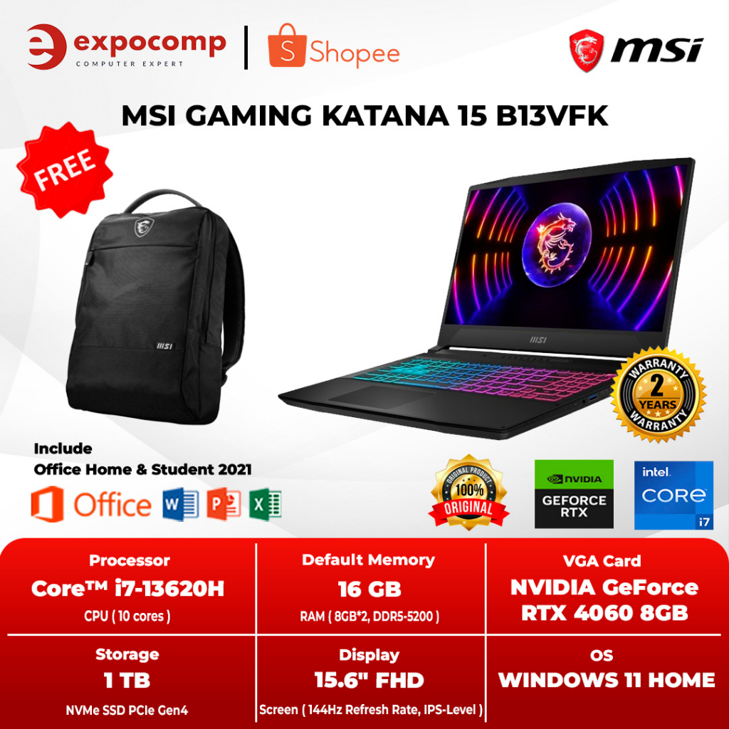 Jual MSI GAMING KATANA 15 B13VFK 9S7-158571-1410 BLACK i7-13620H ...