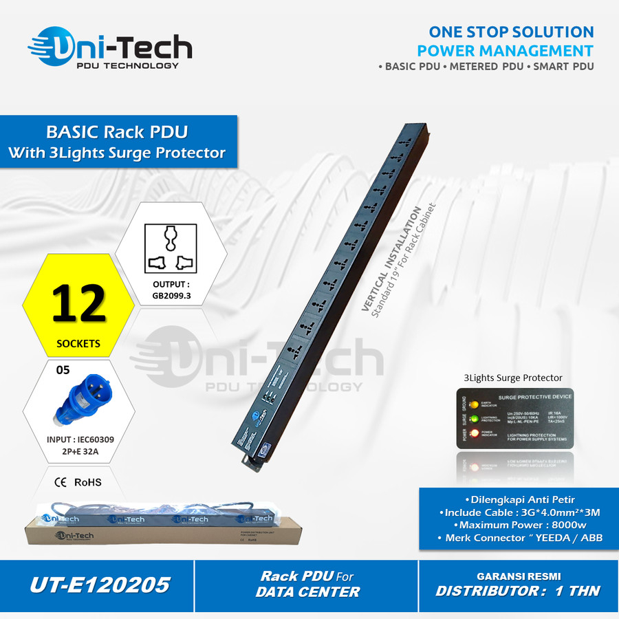 Jual PDU 12 Socket Universal with 3LSP Input IEC309 2P+E 32A | Shopee ...