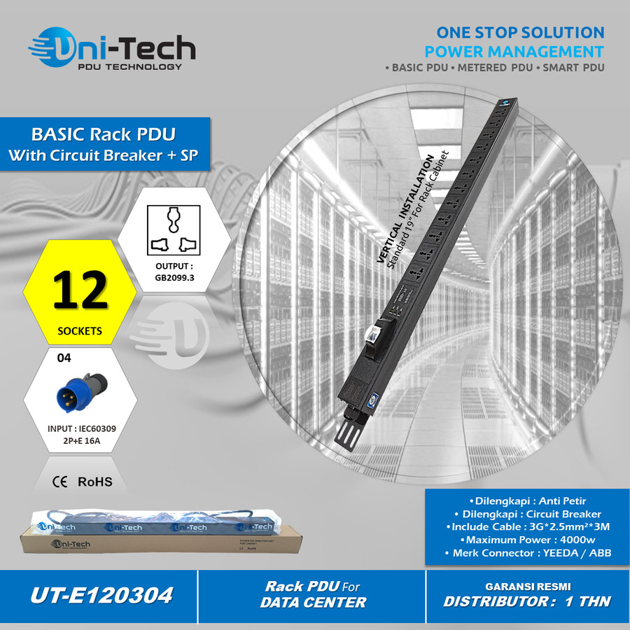 Jual PDU 12 Sockets Universal with MCB Input IEC309 2P+E 16A | Shopee Indonesia