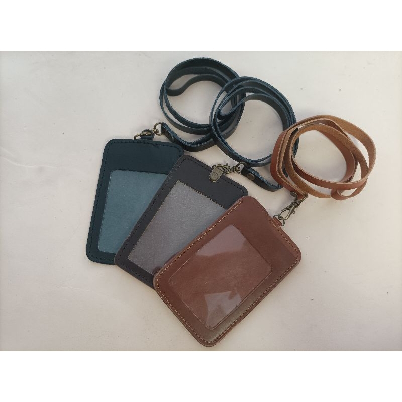 Jual ID Card Holder Name Tag Lanyard Kulit Sapi Asli Tempat ID Card ...