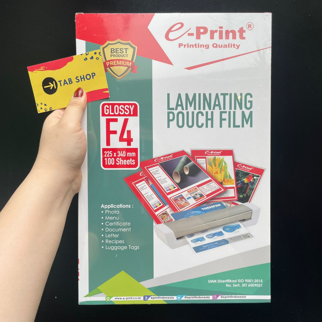 Jual TAB SHOP - E-PRINT LAMINATING POUCH F4 100 SHEETS ECO - E-PRINT ...