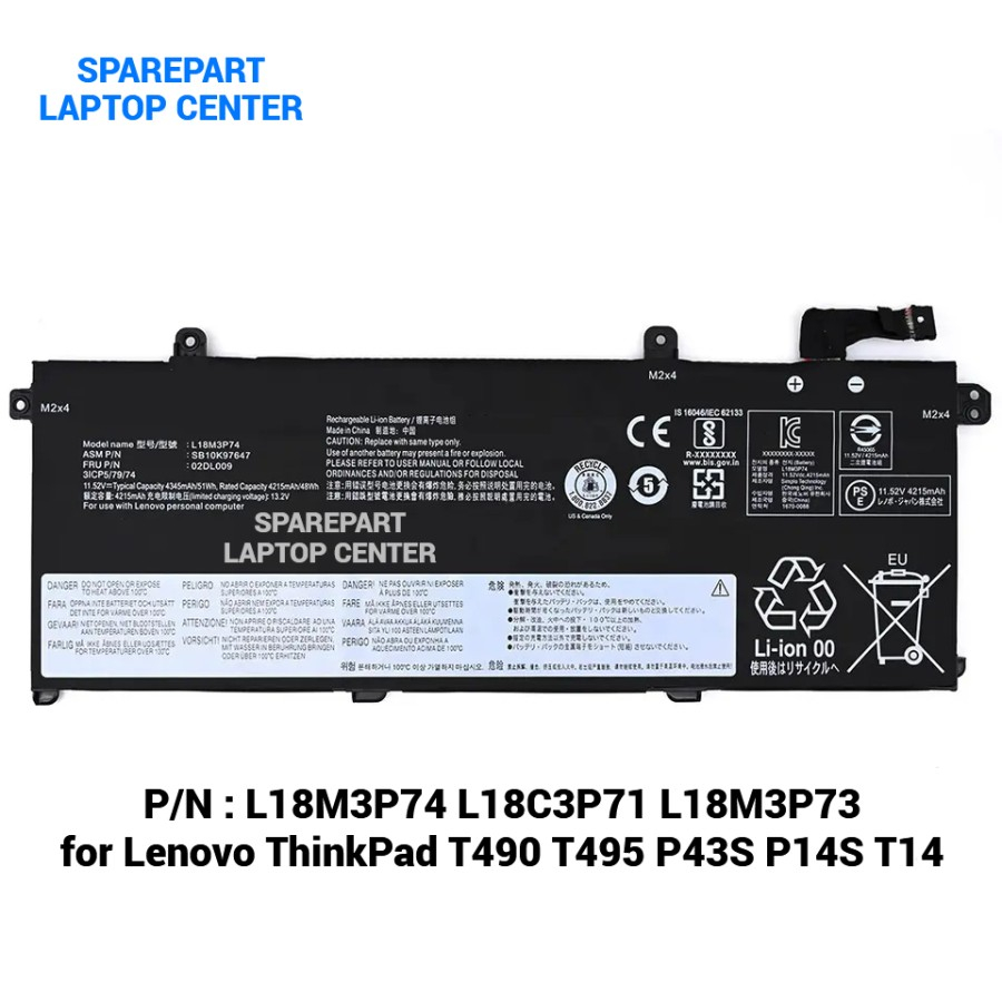 Jual Baterai Len ThinkPad T490 T495 T14 P43S L18M3P74 L18M3P73 02DL007 ...