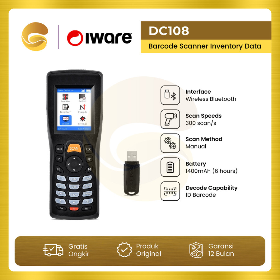 Jual IWARE Barcode Scanner DC108 PDT 1D Wireless DC-108 Inventory Data | Shopee Indonesia